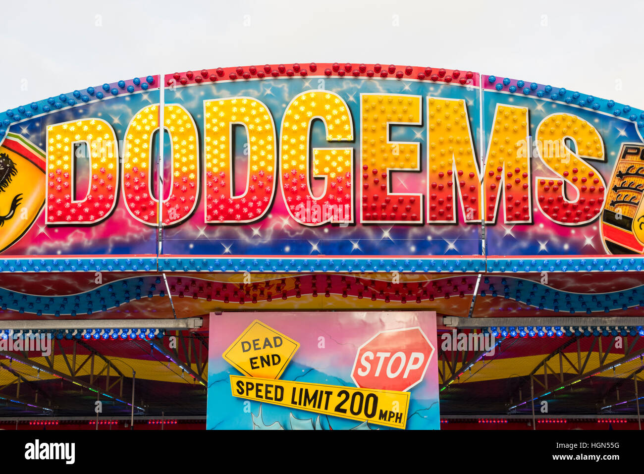 Dodgems fairground ride sign hi-res stock photography and images - Alamy
