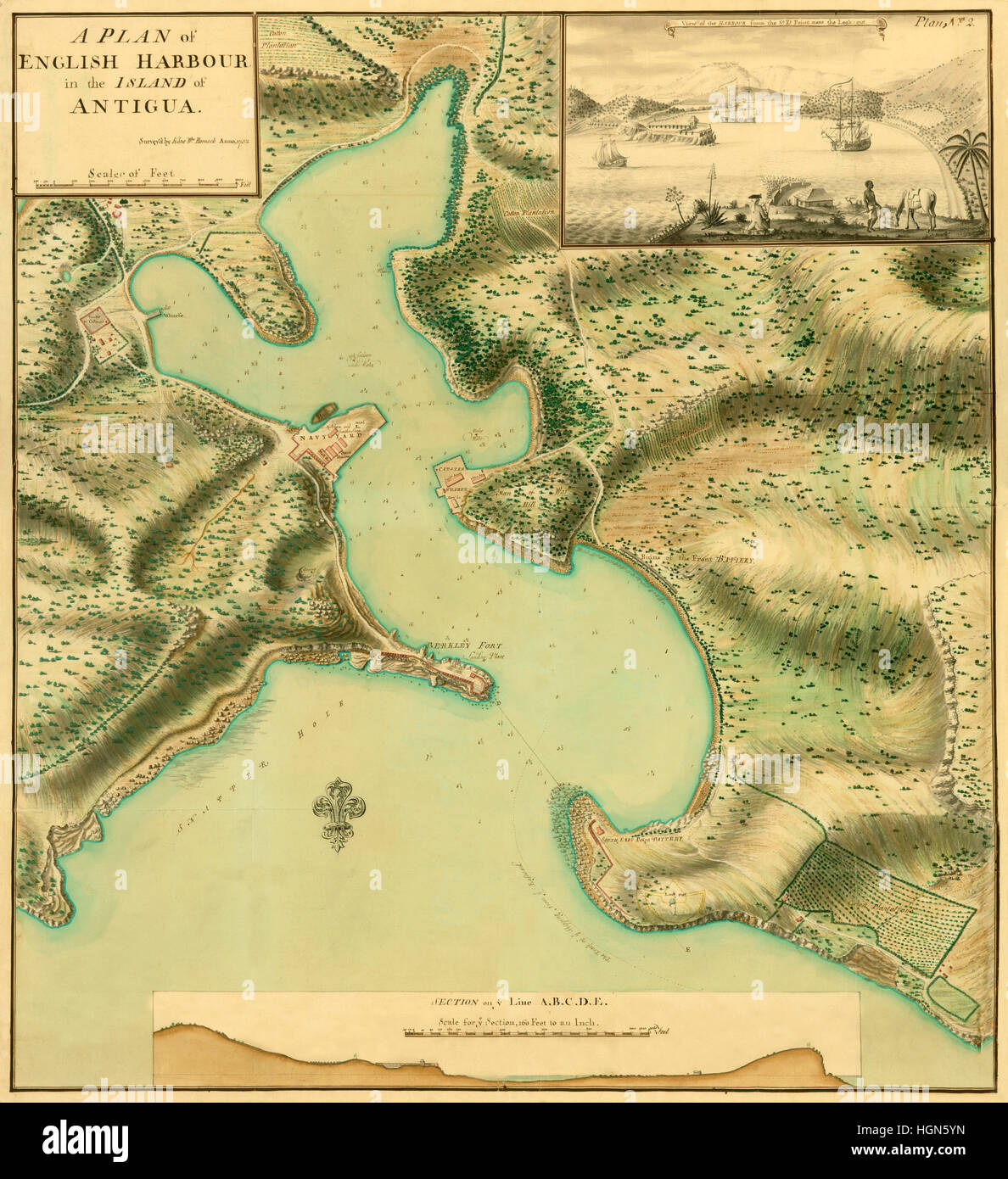 Map Of Antigua 1752 Stock Photo - Alamy