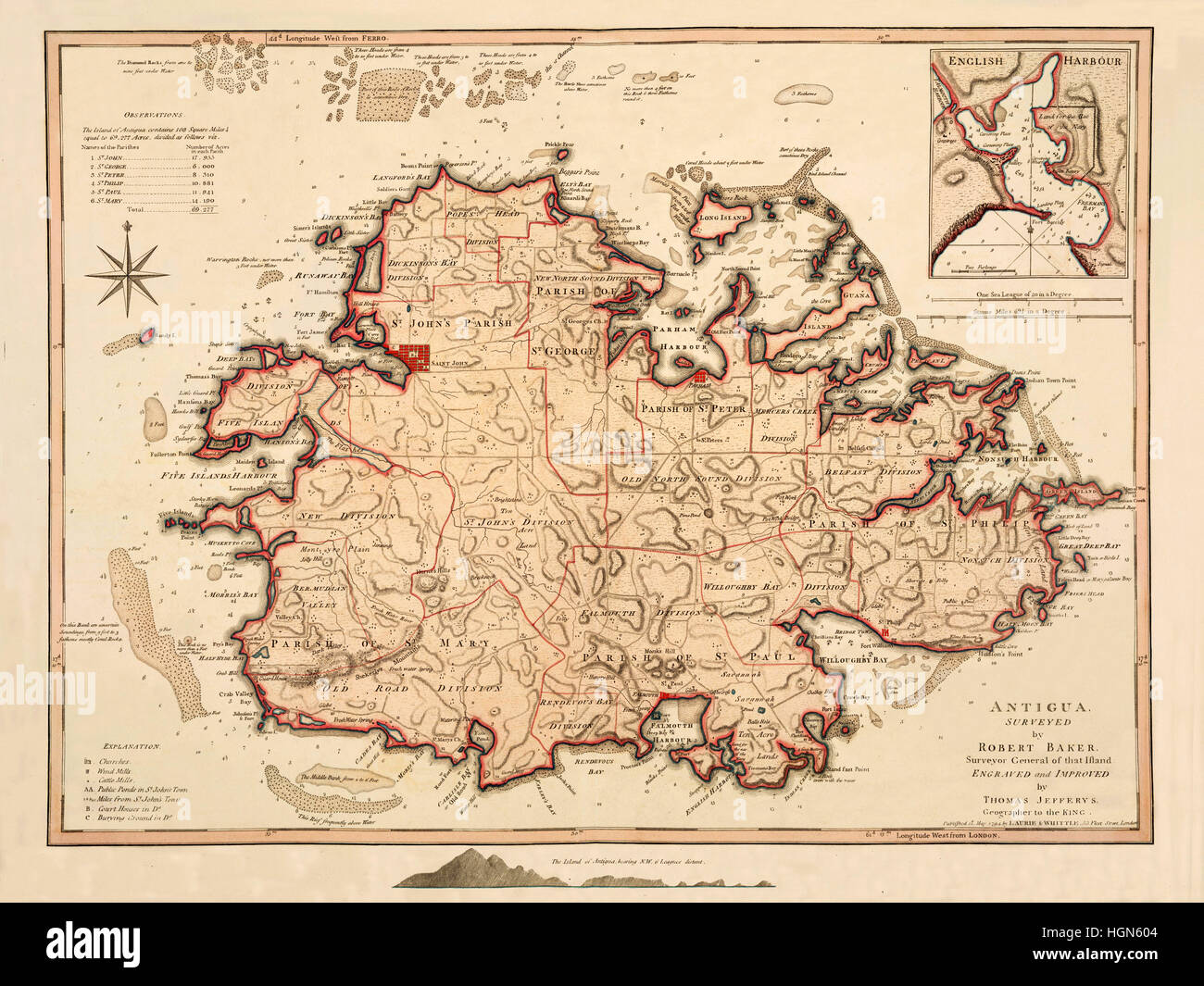 Map Of Antigua 1794 Stock Photo - Alamy