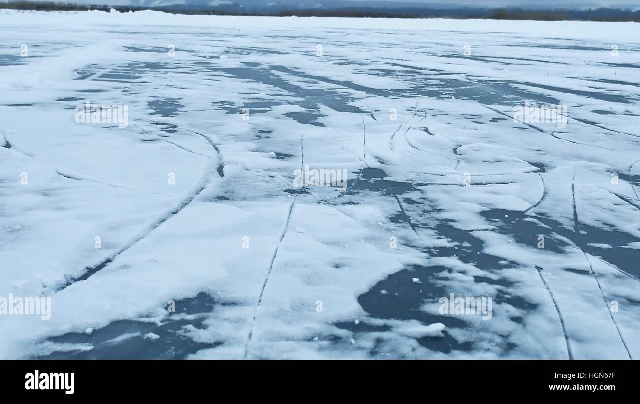 blue ice on the river water frozen winter landscape Stock Photo - Alamy