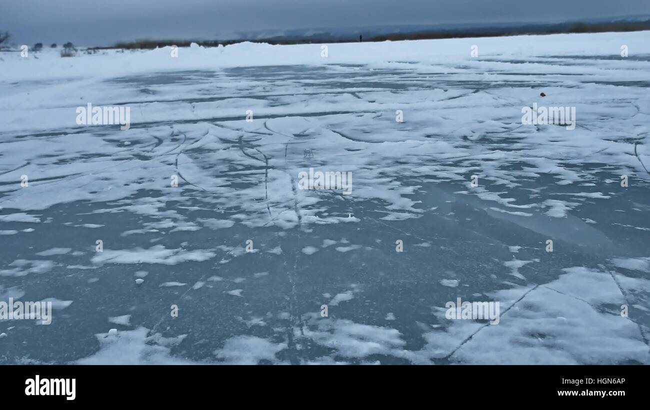 ice blue on the river water frozen winter landscape Stock Photo - Alamy