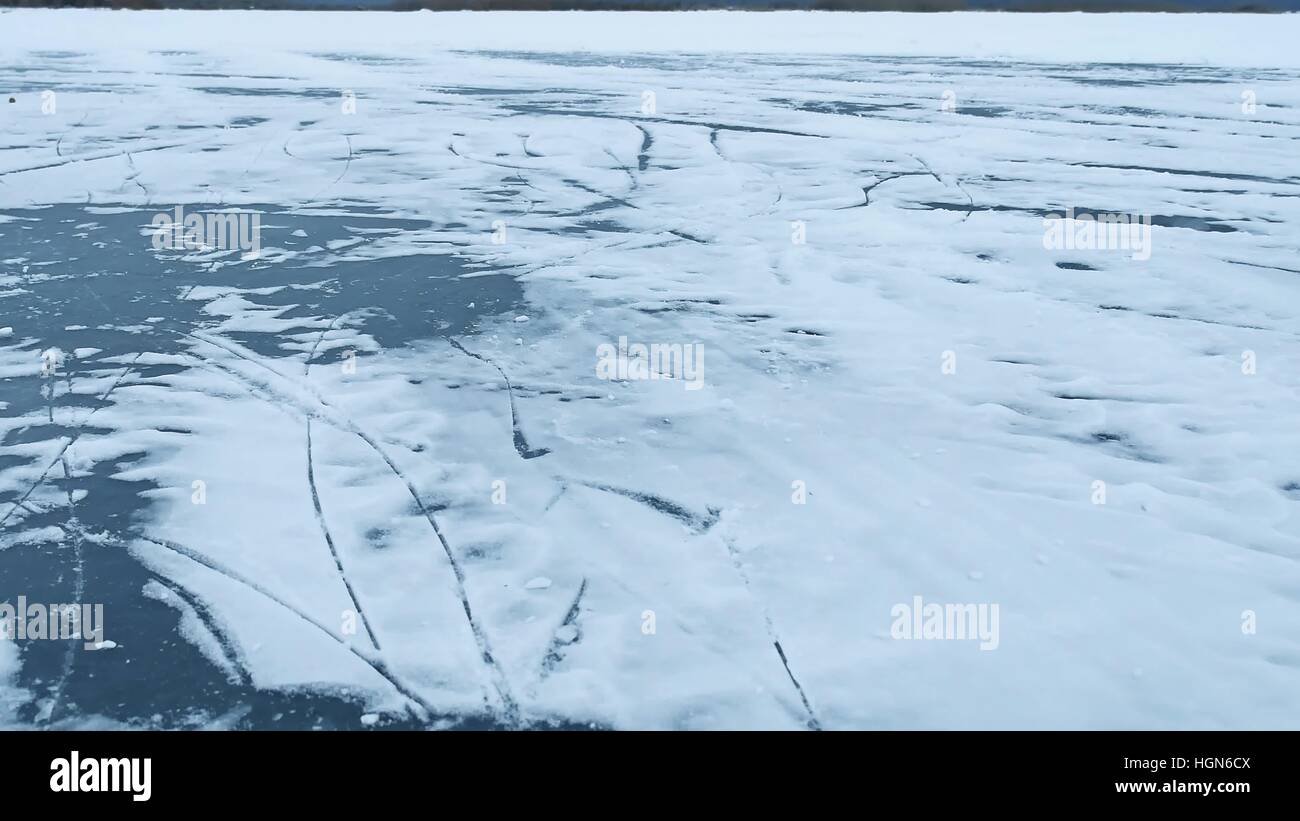 blue ice on the river water frozen winter landscape Stock Photo - Alamy
