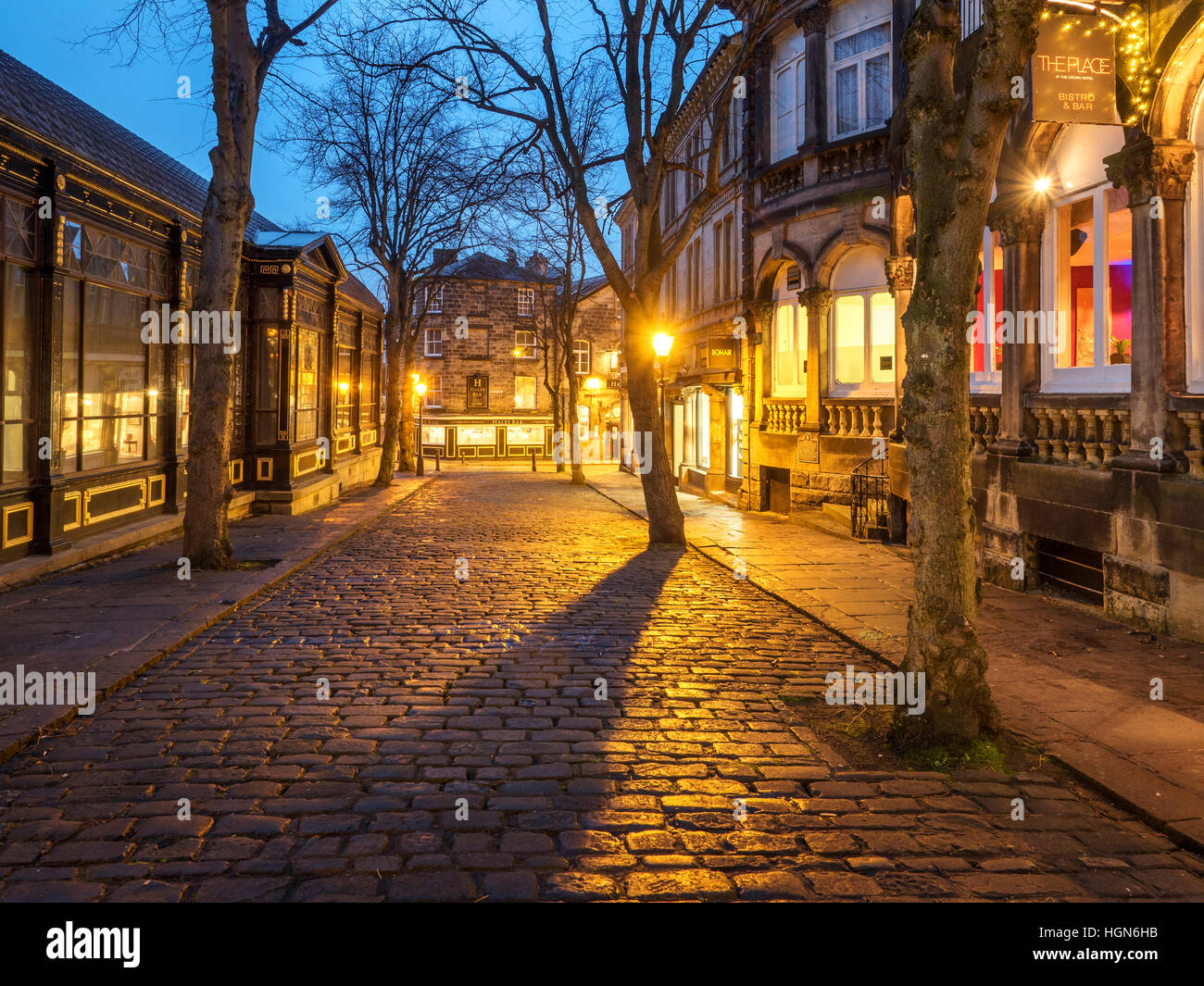 Crown Place Cobbled Street at Dusk Harrogate North Yorkshire England ...