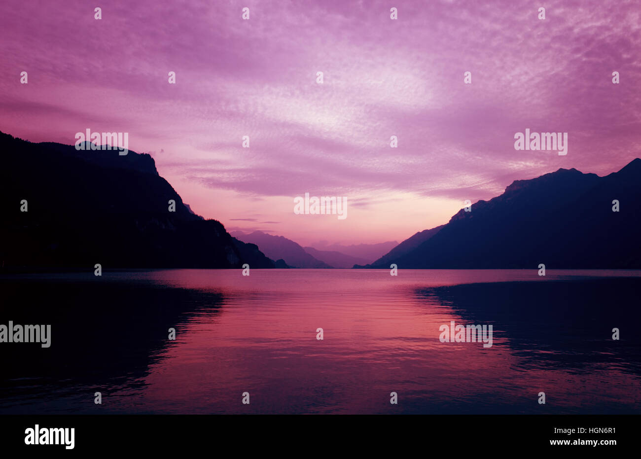 swiss lake at sunset in brienz, Switzerland Stock Photo - Alamy