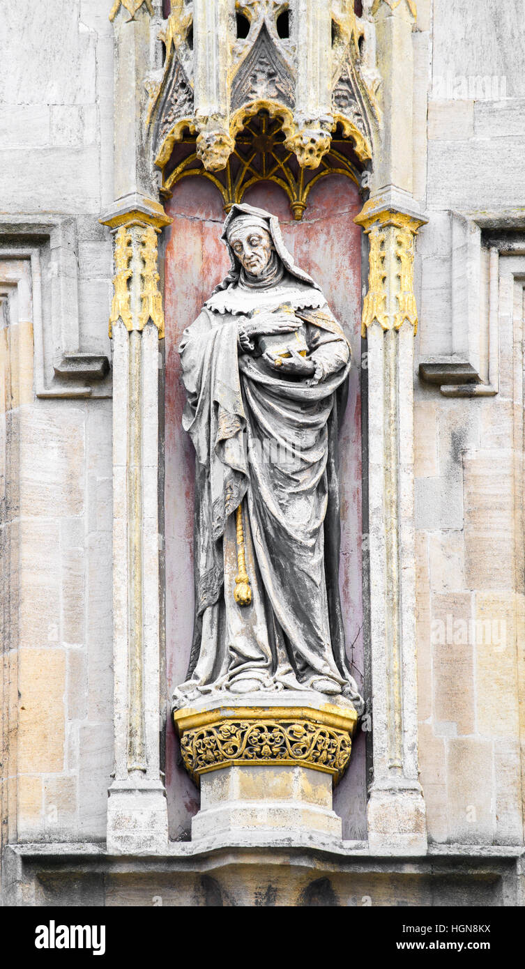 Statue of Lady Margaret Beaufort outside Christ college (which she re ...