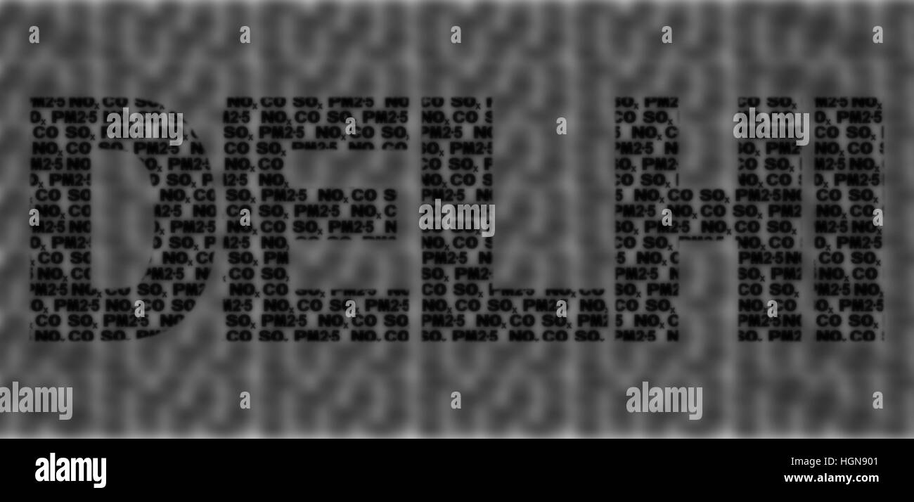 Delhi text over air pollutants text illustration Stock Photo - Alamy