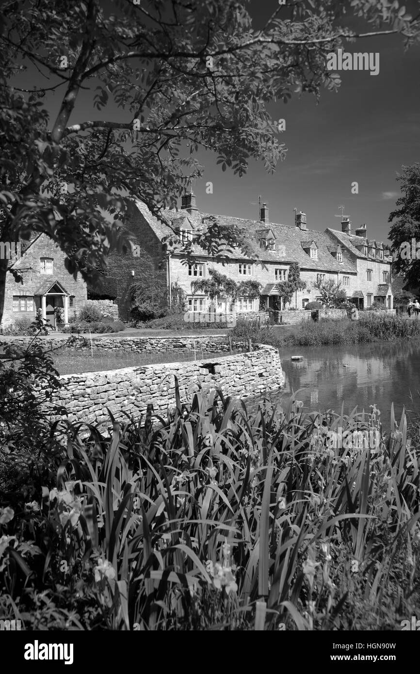 Summer, The Old Watermill and Cottages, river Windrush, Lower Slaughter ...