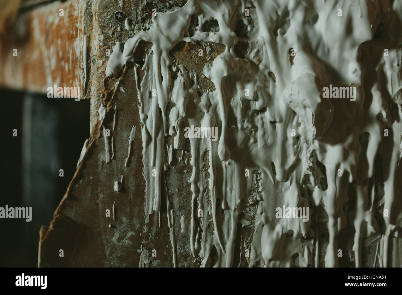 Once cured plaster on a wooden bench Stock Photo - Alamy