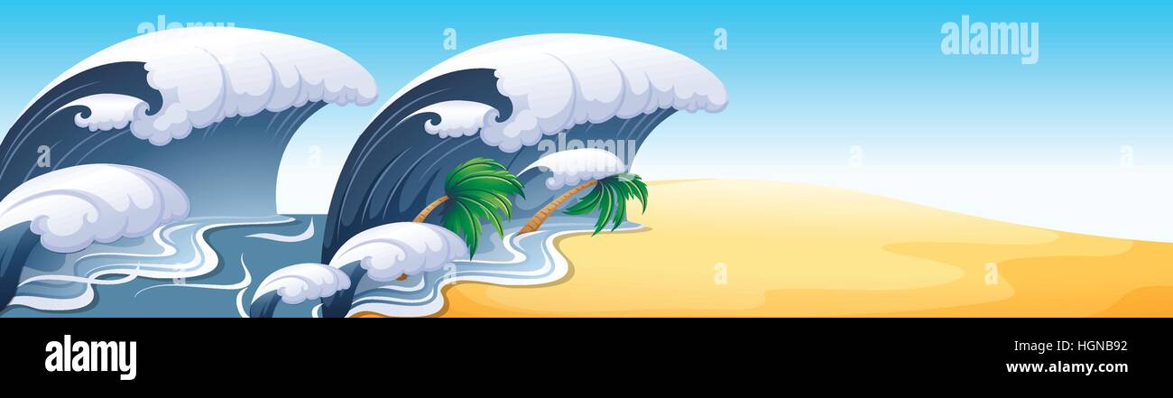 Ocean scene with big waves illustration Stock Vector Image & Art - Alamy