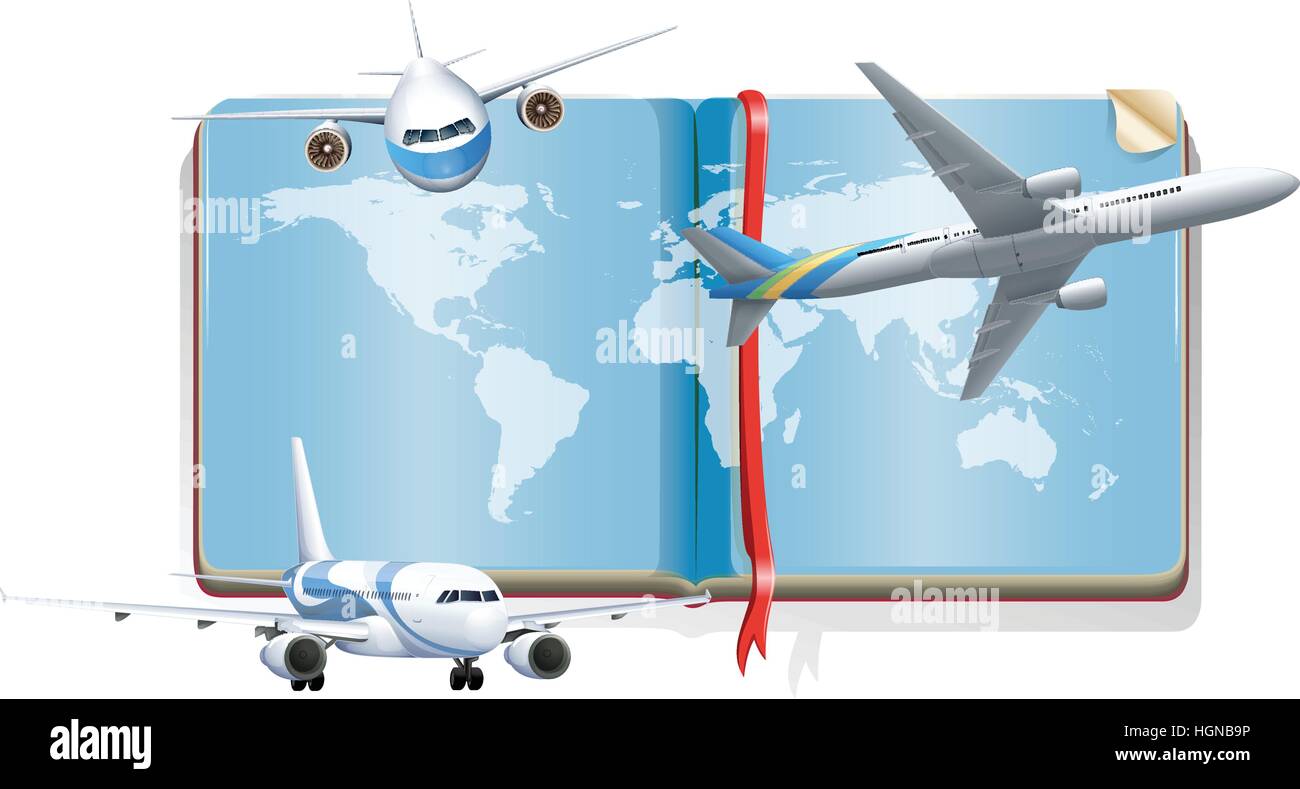 Book with airplanes flying in the sky illustration Stock Vector Image ...