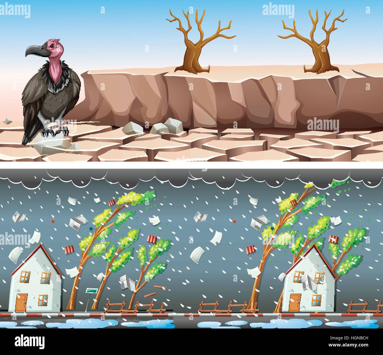 Two scenes with drought and rainstorm illustration Stock Vector Image ...