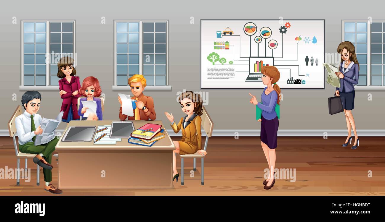 Many business people working in office illustration Stock Vector Image ...