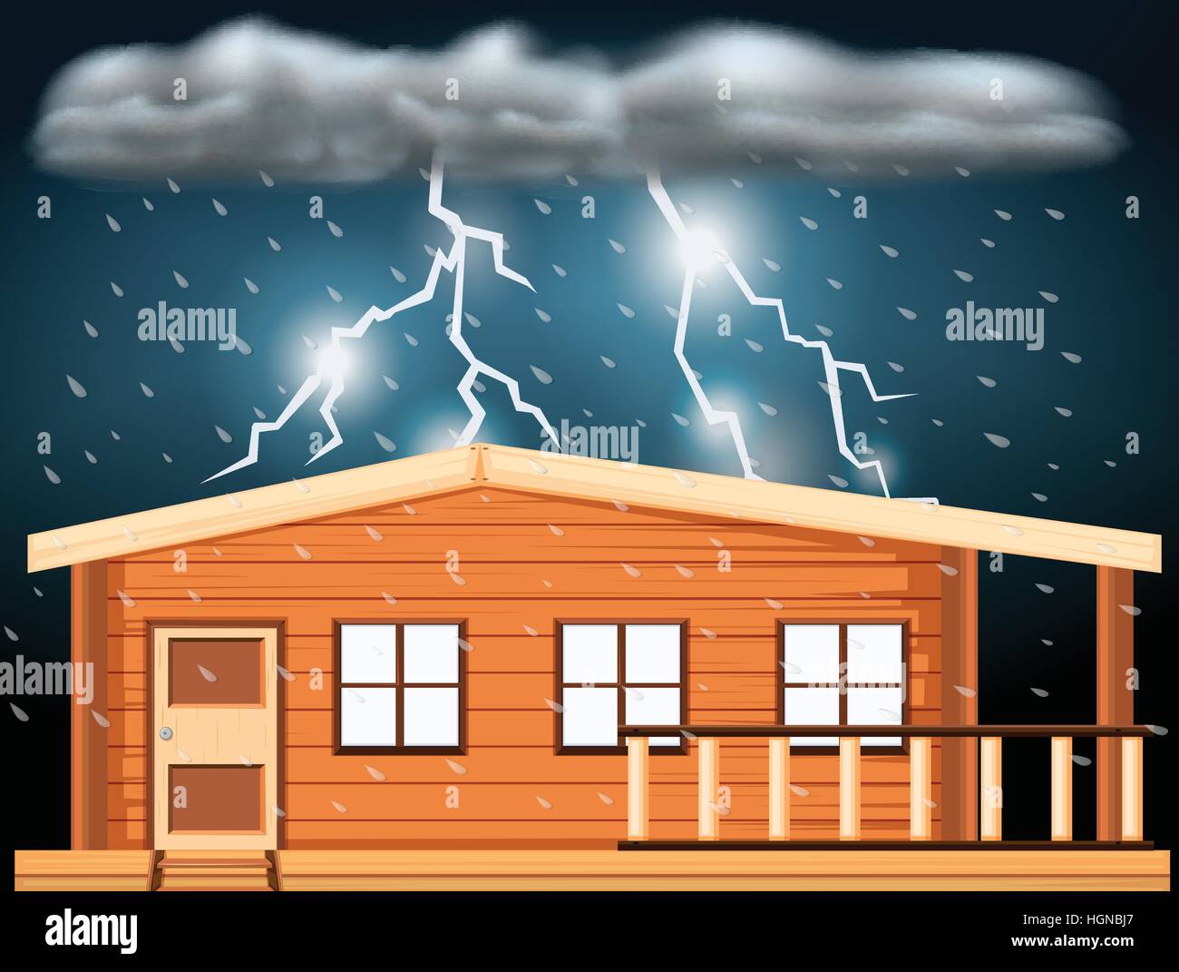 Scene with thunderstorms over the house illustration Stock Vector Image ...