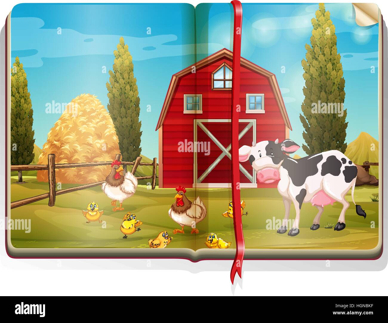 Farm scene with animals in the book illustration Stock Vector Image ...