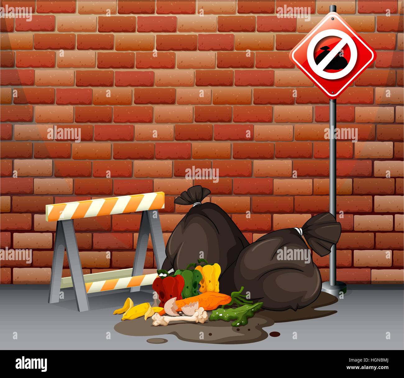 Street scene with dirty trash on the floor illustration Stock Vector ...
