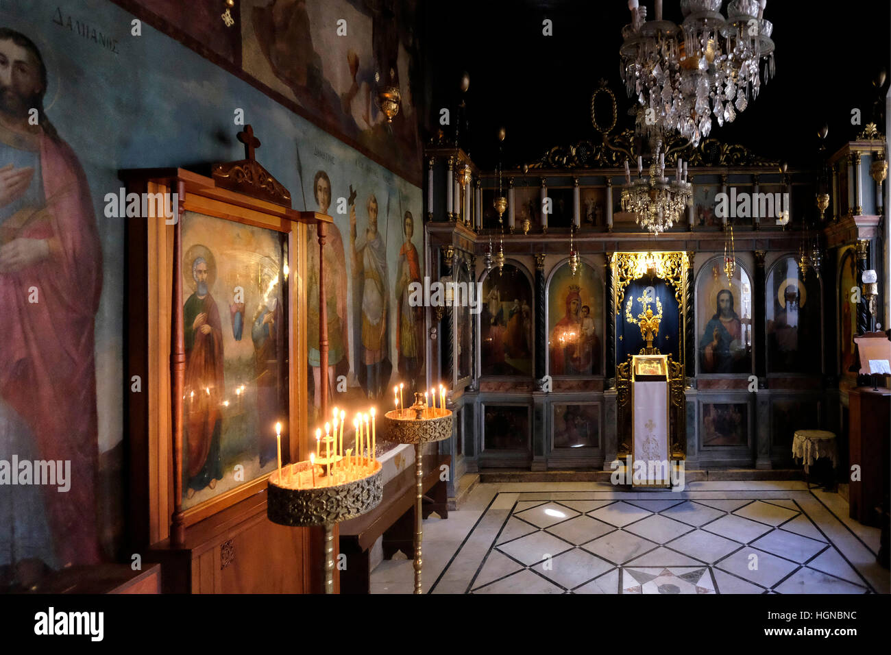 Interior of the Greek Orthodox chapel which marks the place which ...
