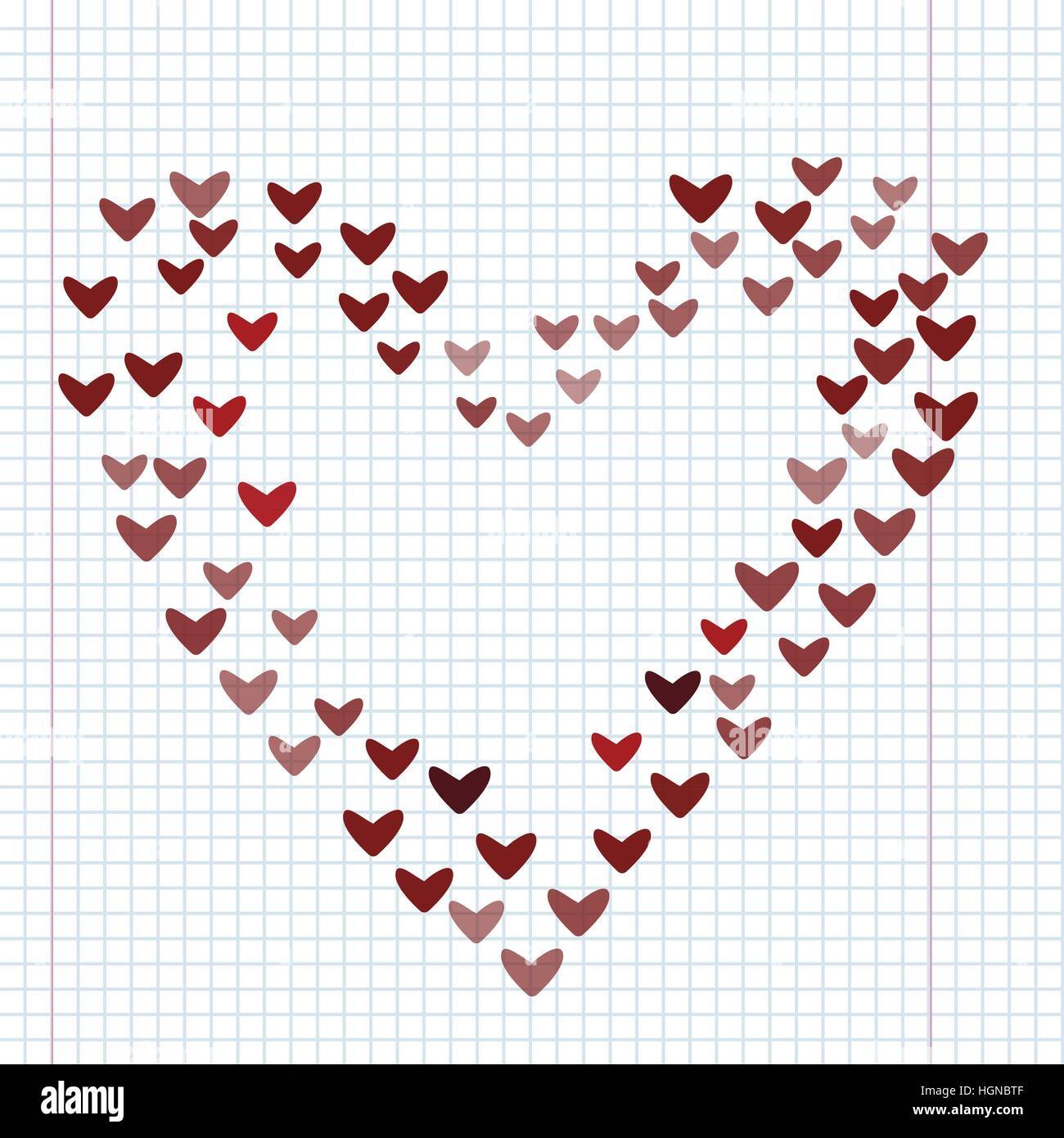 Love concept of hearts on square paper sheet notebook background Stock ...