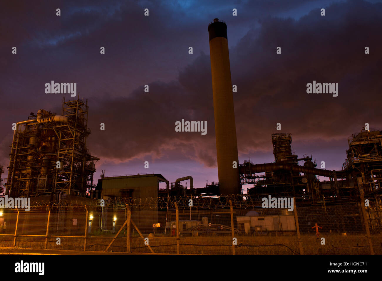 Thunder and lightning storm at the now demolished Coryton Refinery ...