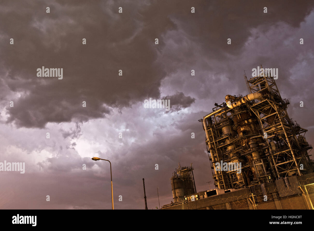 Thunder and lightning storm at the now demolished Coryton Refinery ...