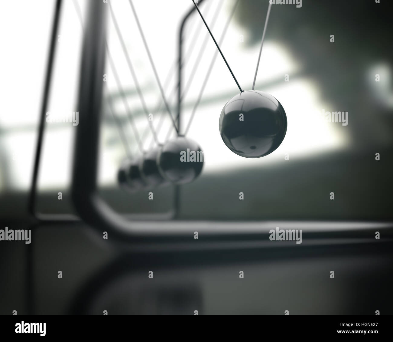 3D illustration of Newton's cradle, concept of conservation of momentum ...
