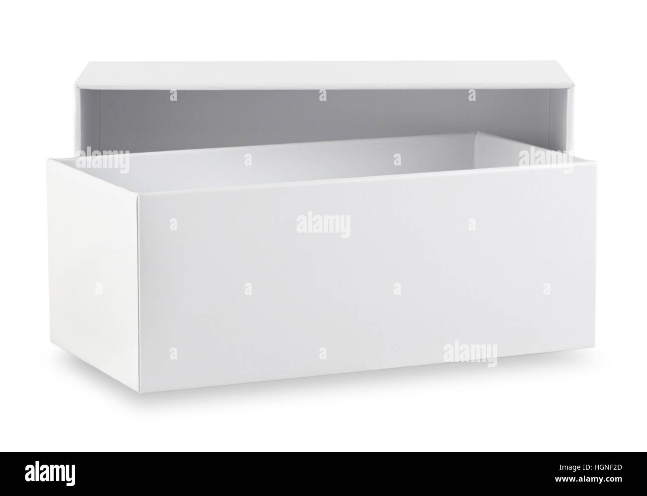 Open white box in front of a lid isolated on white background Stock ...