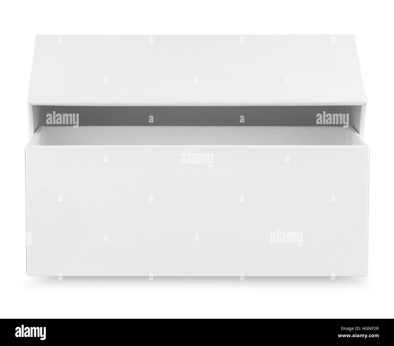 Open white cardboard box isolated on white background Stock Photo - Alamy