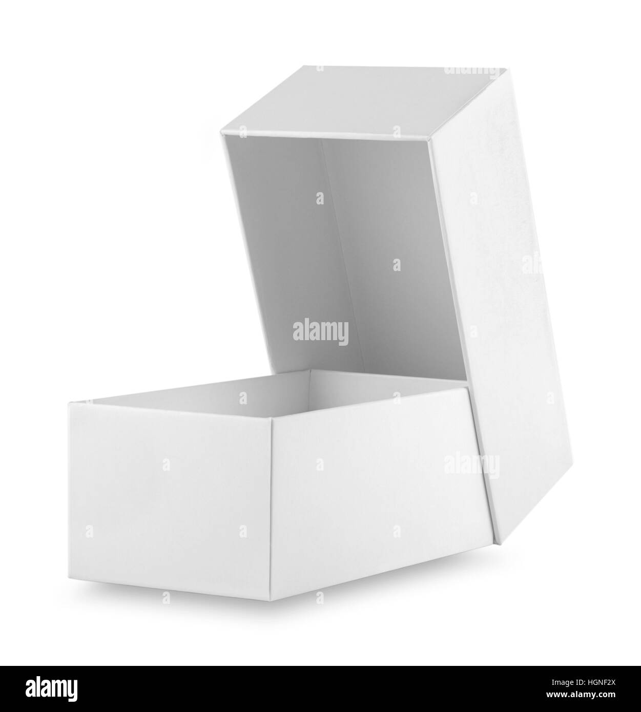 Open white carton box shot at an angle isolated on white background ...