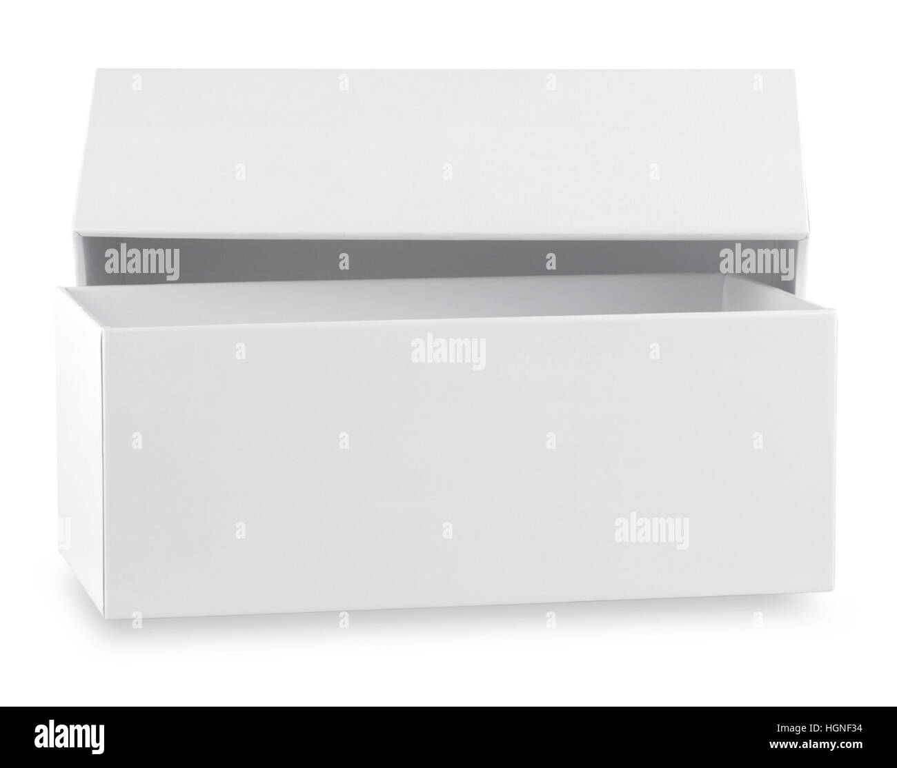 Open white rectangular cardboard box with lid isolated on white ...