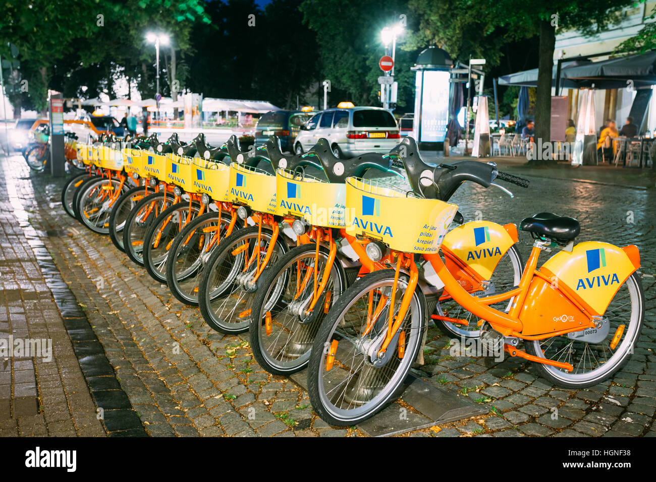 Vilnius, Lithuania - July 8, 2016: Row Of Colorful Bicycles Aviva For ...