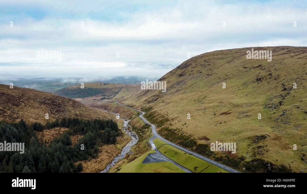 An aerial images of Spelga Dam in Northern Ireland, with the water so ...