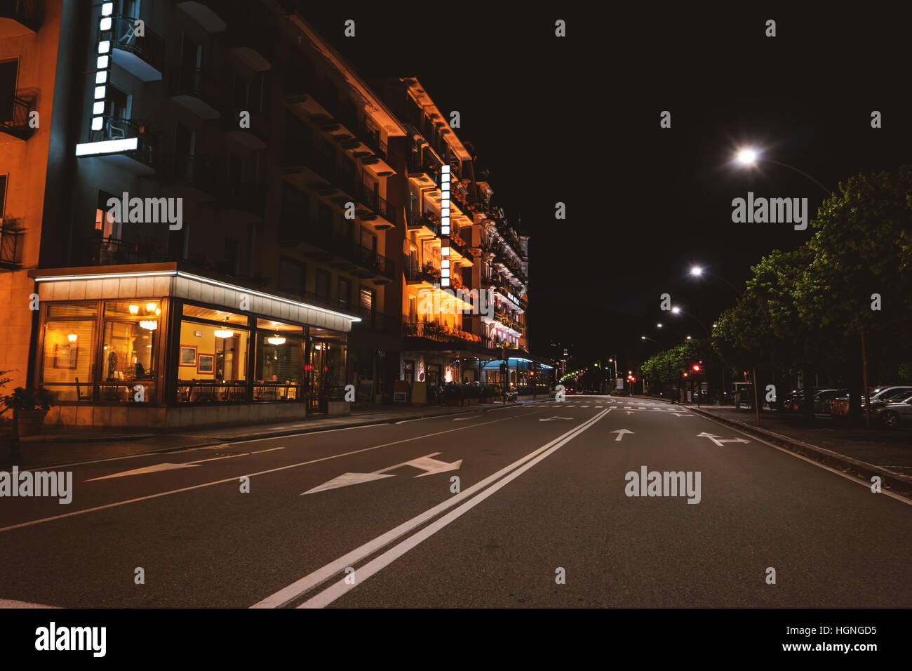 Town street at night Stock Photo - Alamy