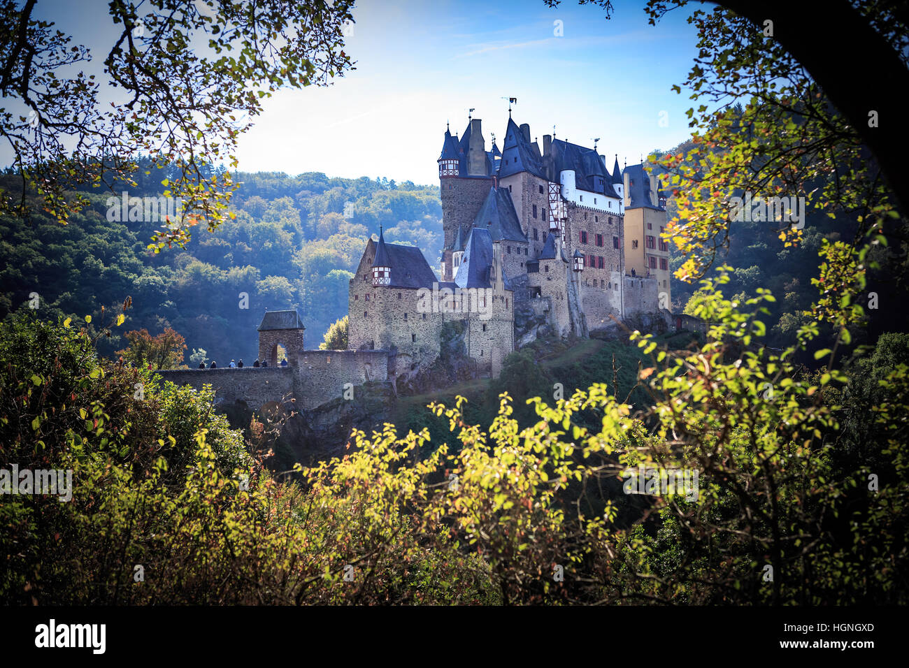 The Eltz Castle, a medieval castle in the hills above the Moselle River ...