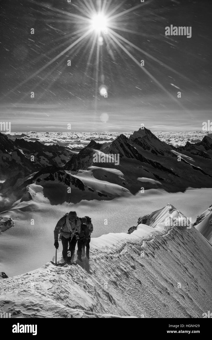 Climbers on the Monch, Switzerland Stock Photo - Alamy