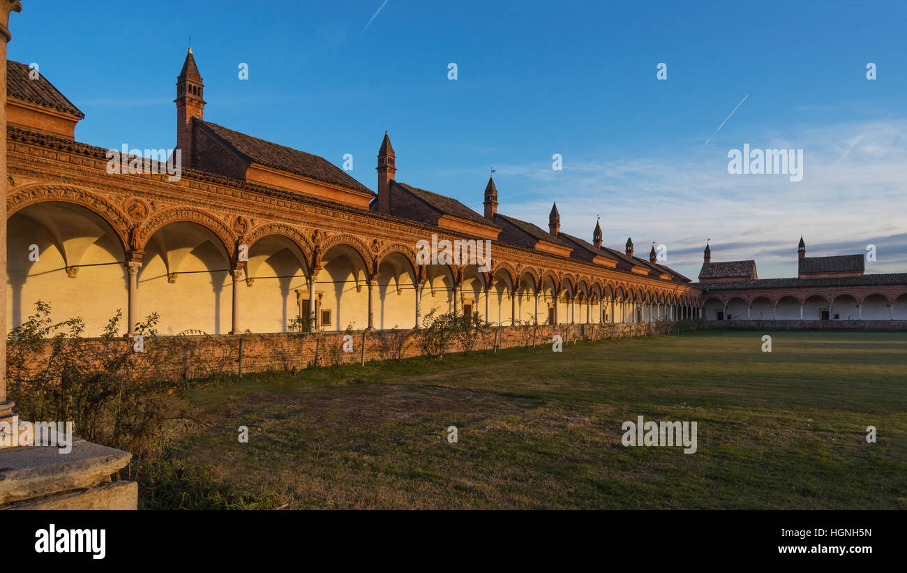 Grand Cloister of the Certosa di Pavia monastery,features columns with ...