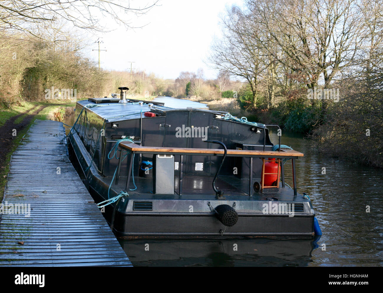 A large canal boat on the Leeds Liverpool Canal near Wigan, Lancashire ...