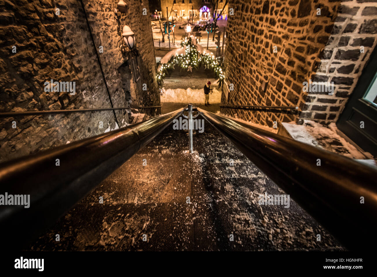 Looking down the stairs in Old Town Quebec Stock Photo - Alamy