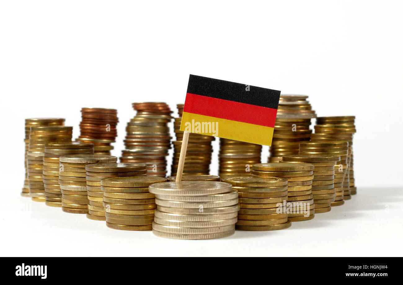 Germany flag waving with stack of money coins Stock Photo - Alamy