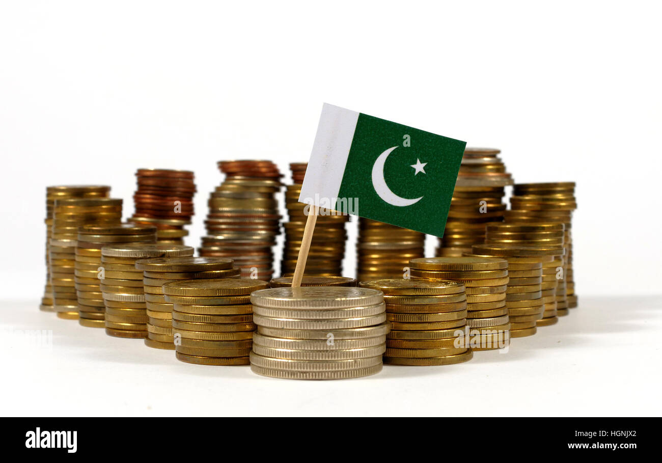 Pakistan flag waving with stack of money coins Stock Photo - Alamy