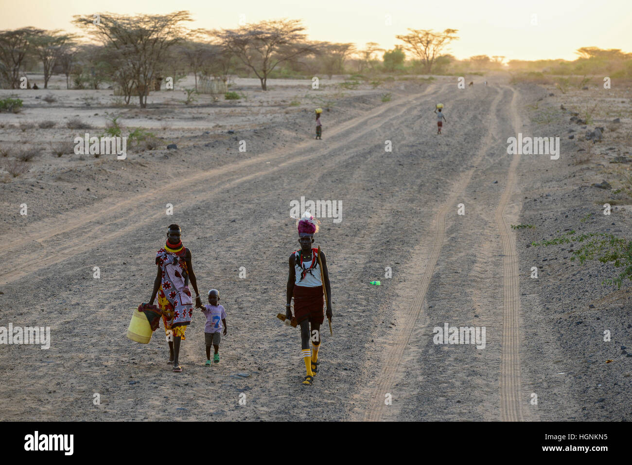 KENYA Turkana, Lodwar, Turkana land, dusty sand road during dawn ...