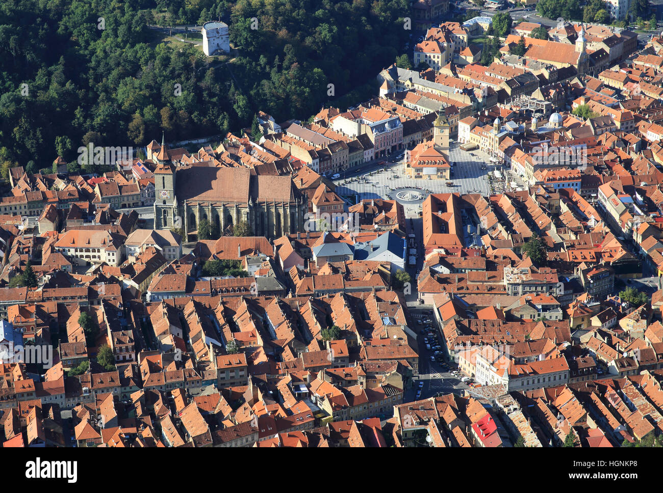 Aerial view of the historical city of Brasov, in Transylvania, in ...