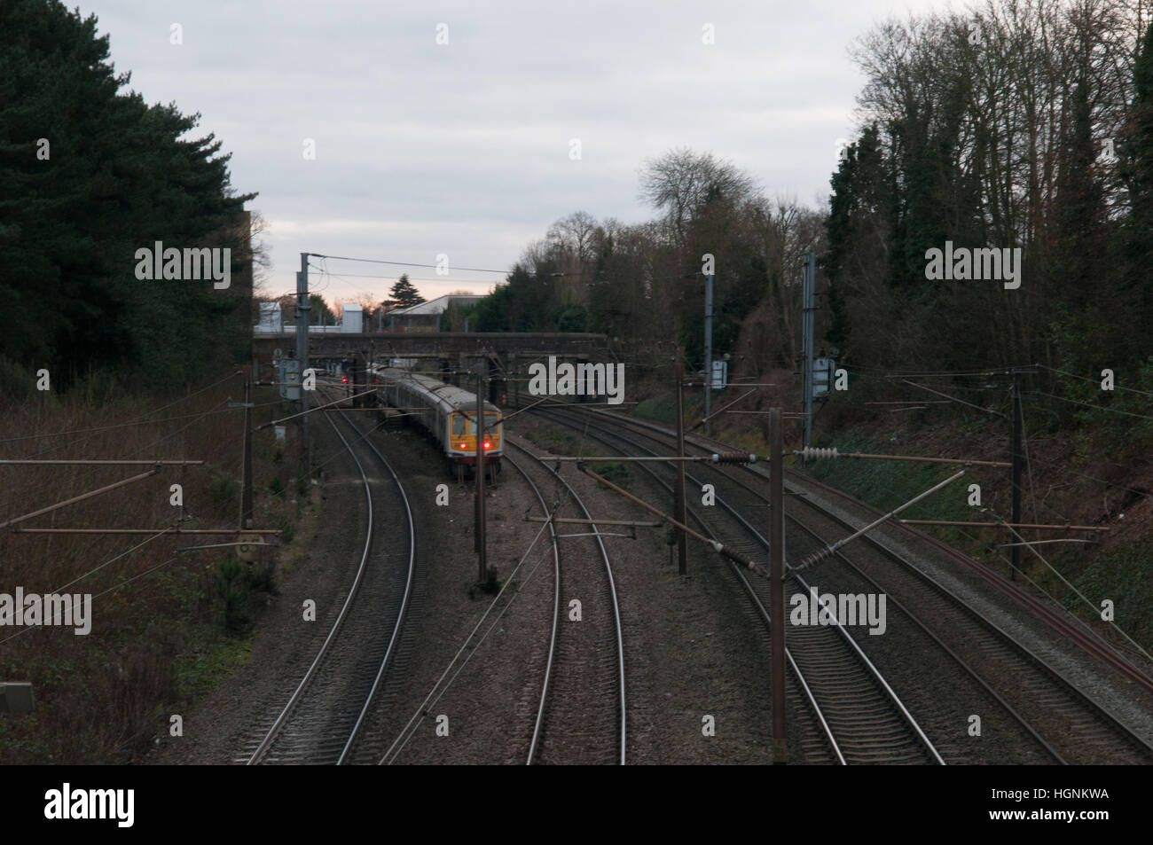 Trains on a railway line Stock Photo - Alamy