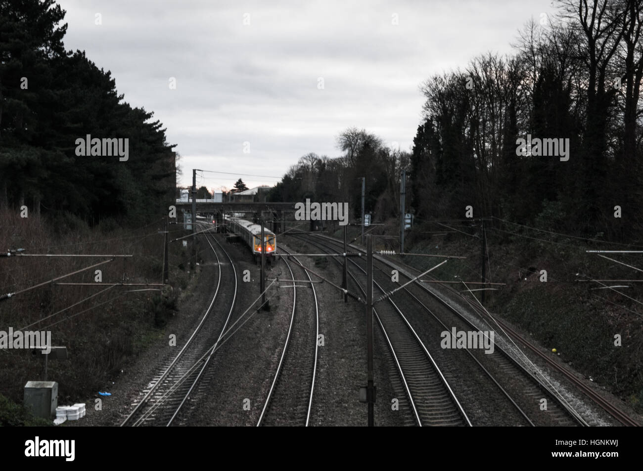 Trains on a railway line Stock Photo - Alamy