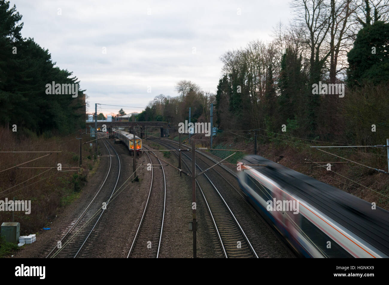 Trains on a railway line Stock Photo - Alamy