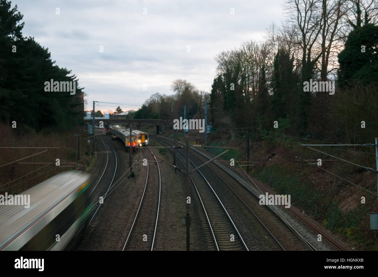 Trains on a railway line Stock Photo - Alamy