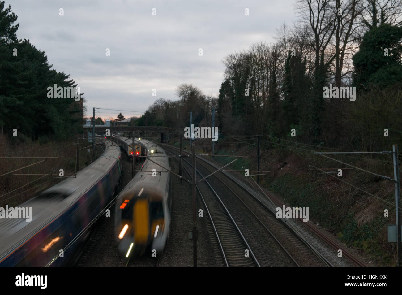 Trains on a railway line Stock Photo - Alamy
