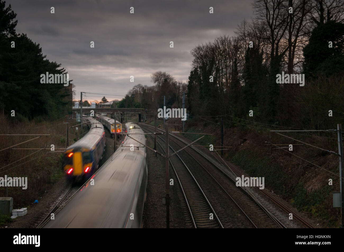 Trains on a railway line Stock Photo - Alamy