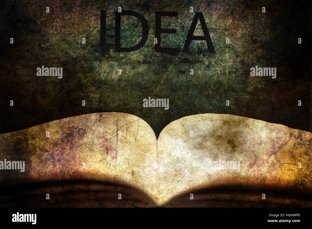 Open book and idea text grunge concept Stock Photo - Alamy