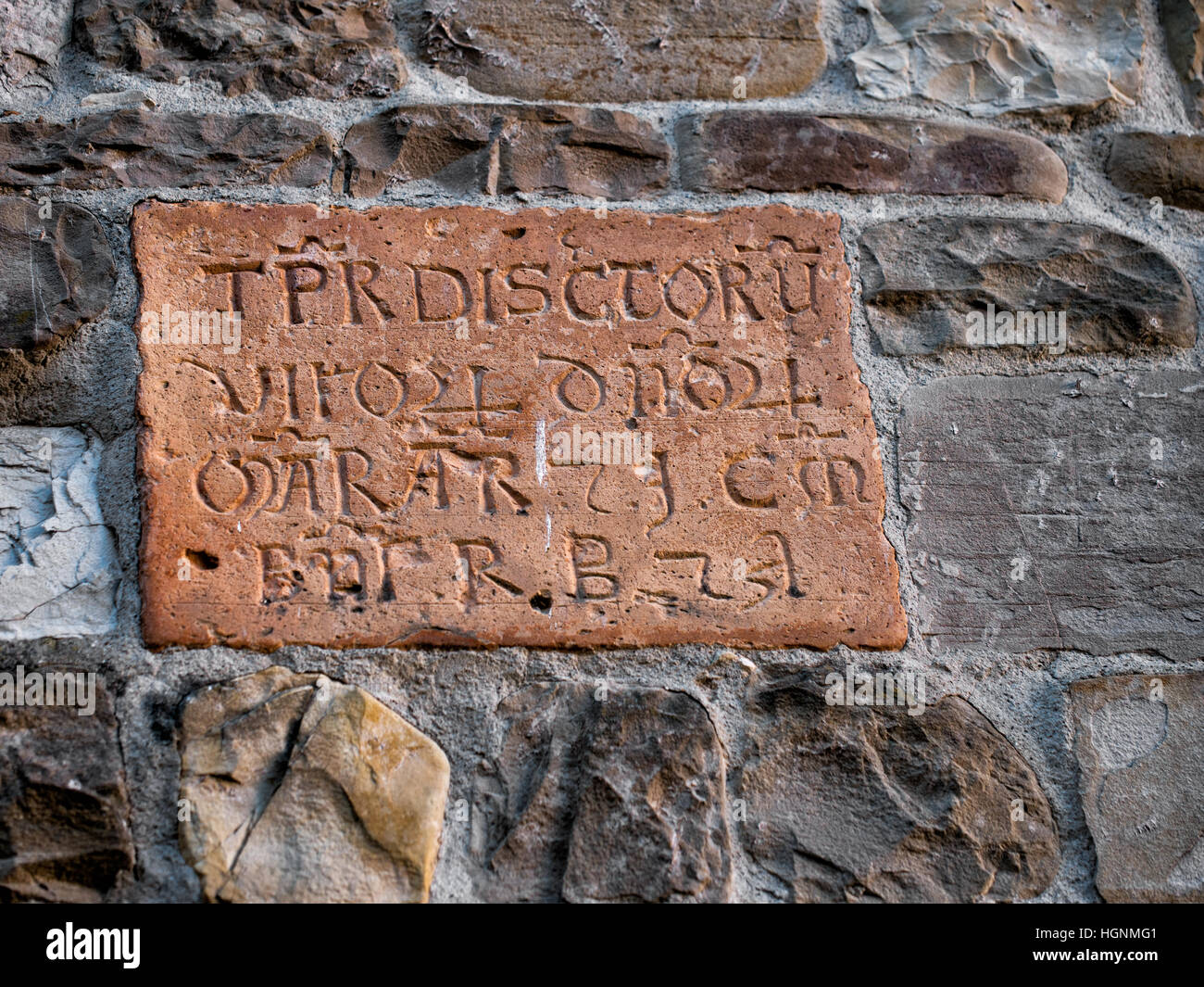 Plaque. Stone carving on church Santa Maria Assunta, Fornovo di Taro ...
