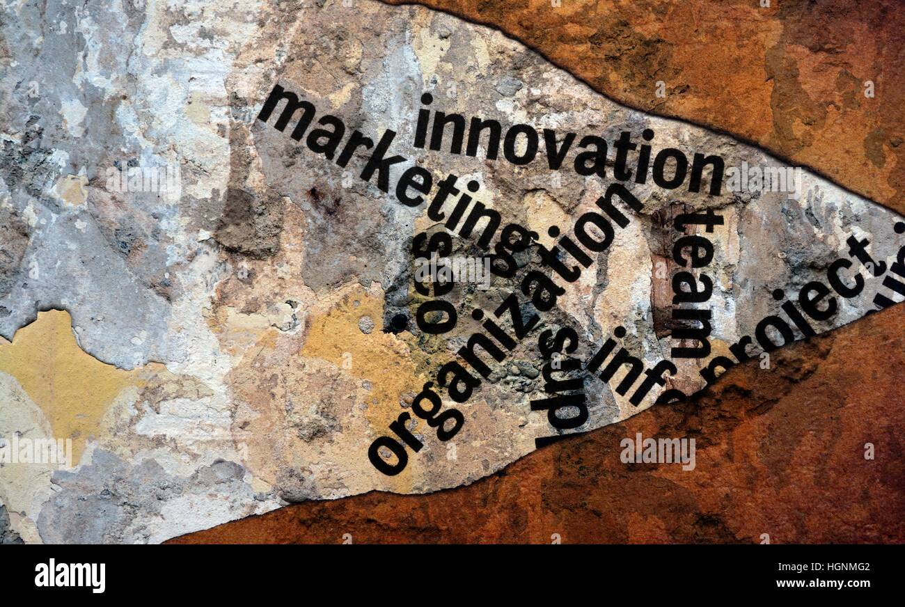 Marketing innovation text on wall Stock Photo - Alamy