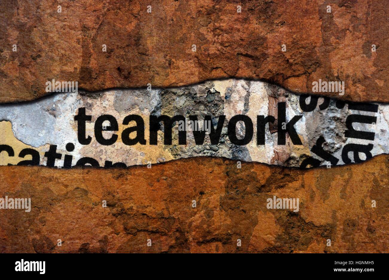 Teamwork text on wall Stock Photo - Alamy